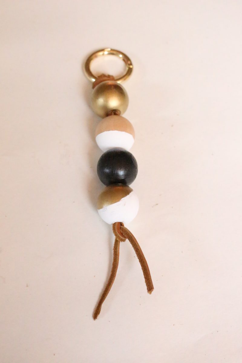 Wood Bead & Leather Key Chain