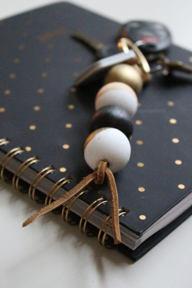 Wood Bead & Leather Key Chain